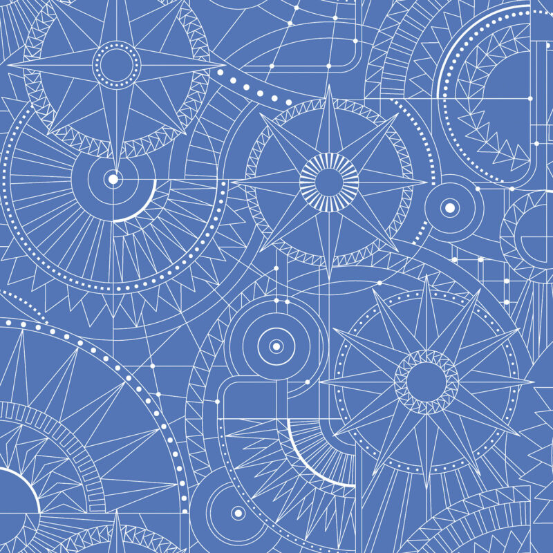 2850 Blueprint Blue Cityscape Night (4077) - KK Fabrics