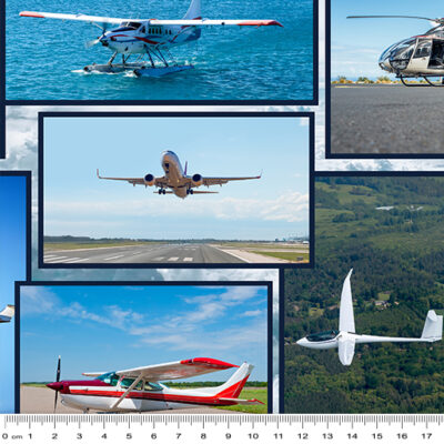 E Planes, Helicopters and Gliders Collage High Flyers (4135) - KK Fabrics