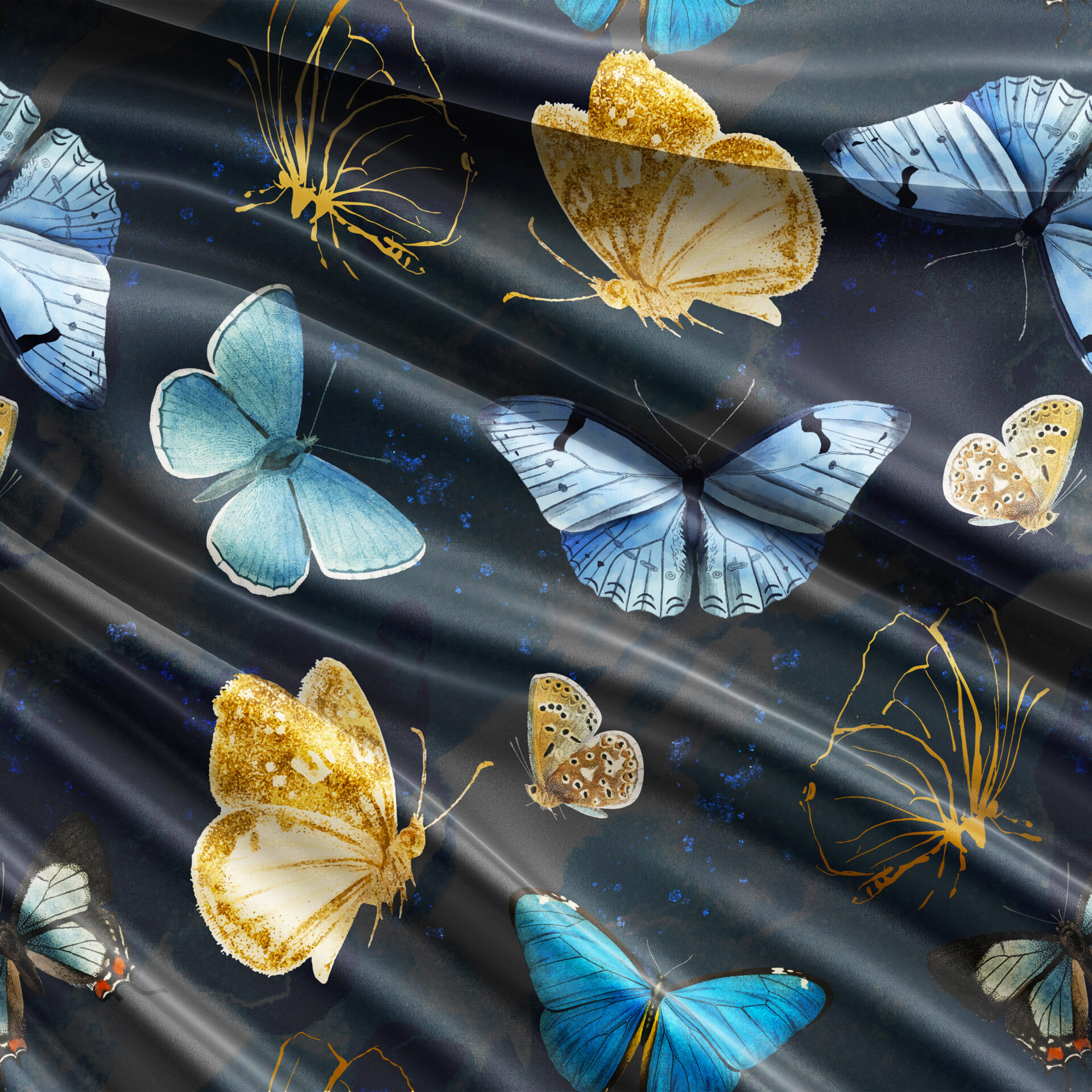 10 Butterflies Black Gilded Wings (5076) - KK Fabrics