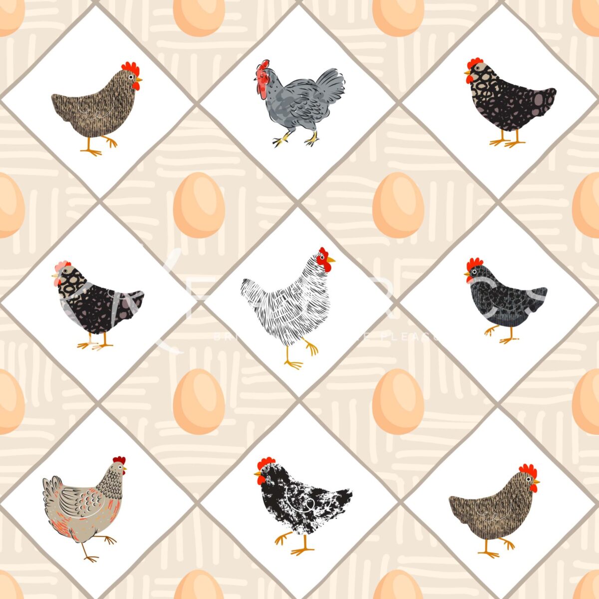 10 Chicken Argyle Latte Hen Haven (5084) - KK Fabrics